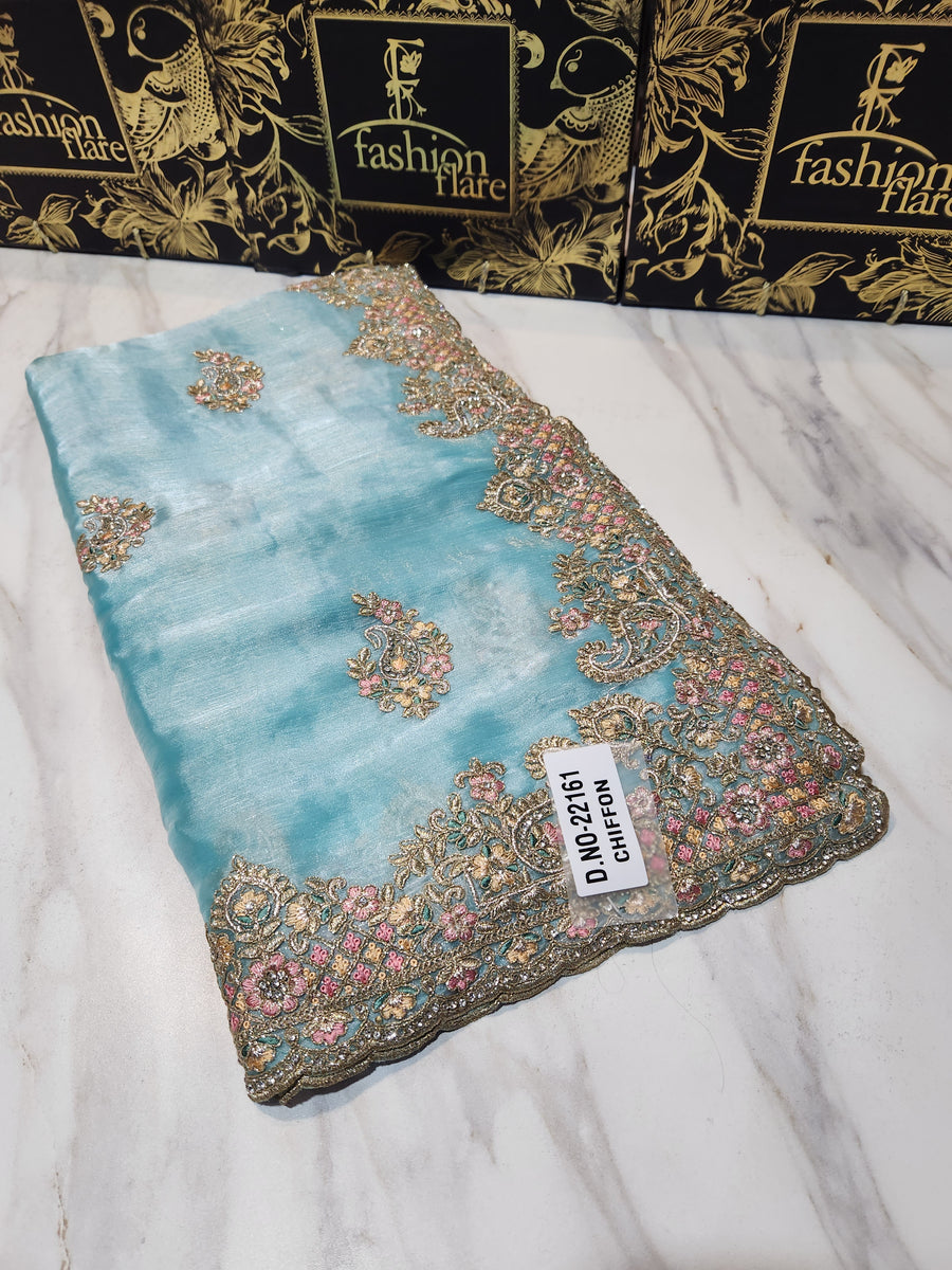 Original Indian Burberry Chiffon Saree - 20824 – Fashion Flare