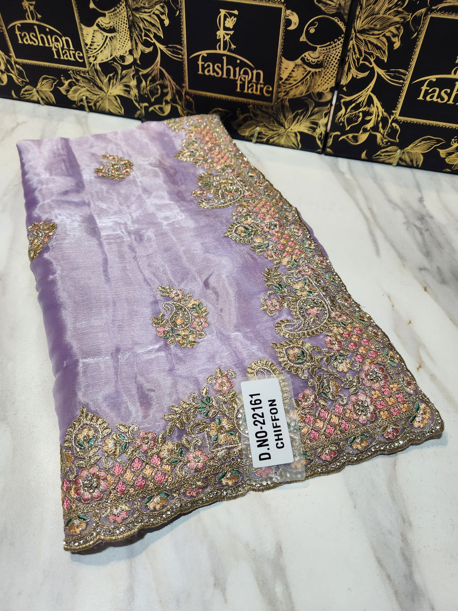 Original Indian Burberry Chiffon Saree - 20823 – Fashion Flare