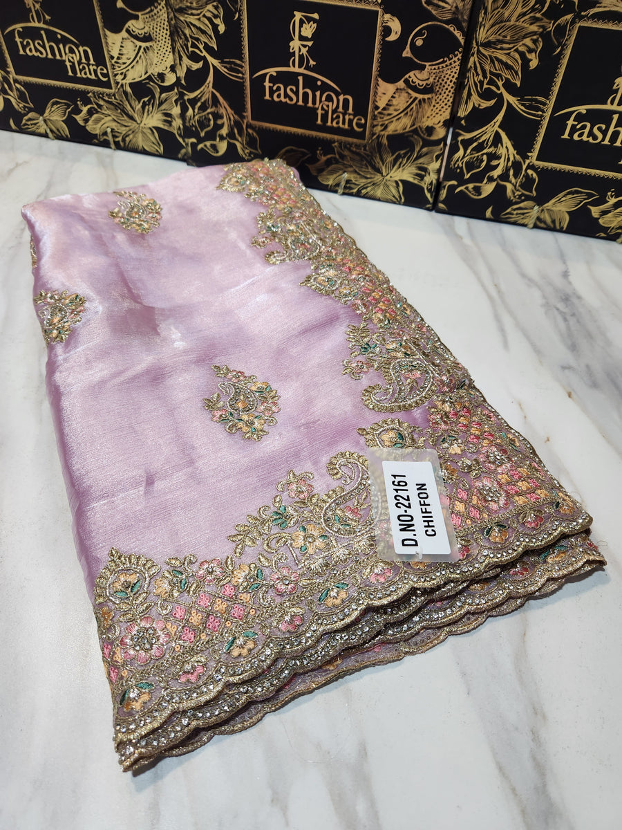 Original Indian Burberry Chiffon Saree - 20822 – Fashion Flare