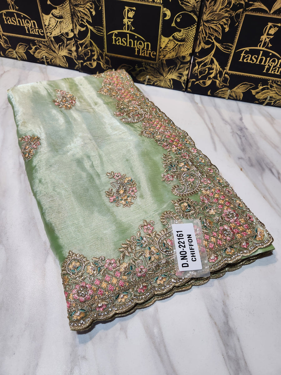 Original Indian Burberry Chiffon Saree - 20821 – Fashion Flare