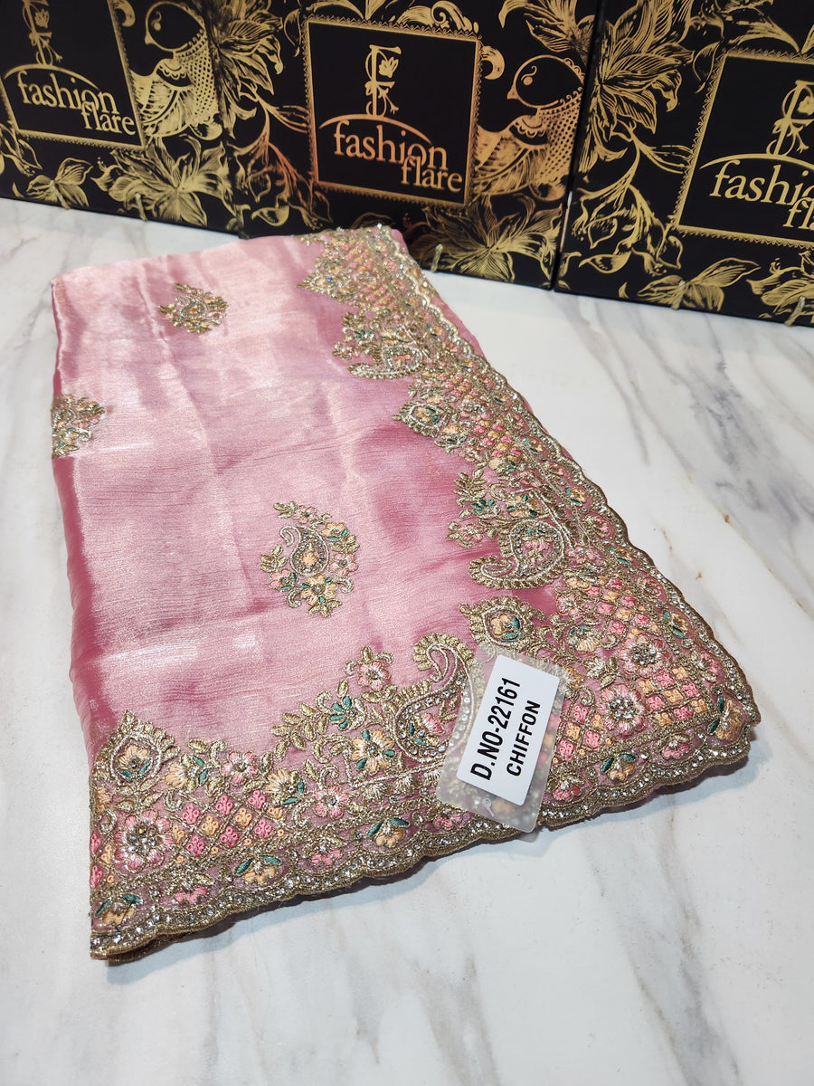 Original Indian Burberry Chiffon Saree - 20820 – Fashion Flare