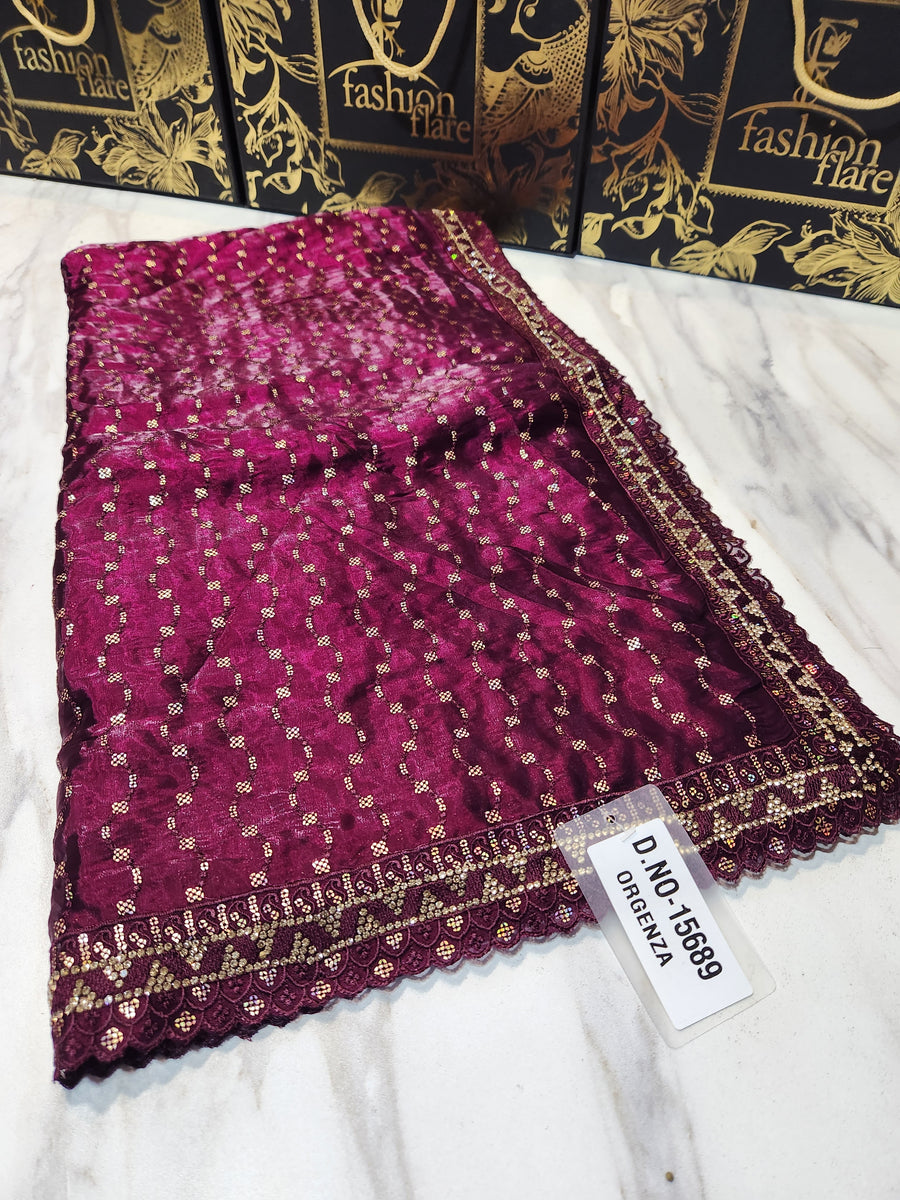 Original Indian Saree Burberry Organza Embroidered with Zircon Stone ...