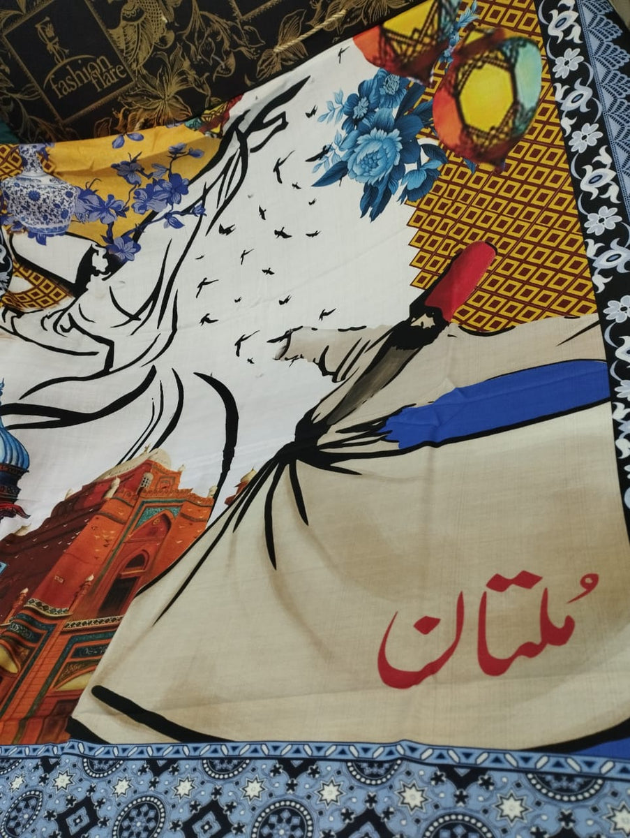 Swiss Linen Digital Printed City Shawls - 09155 - MULTAN – Fashion Flare