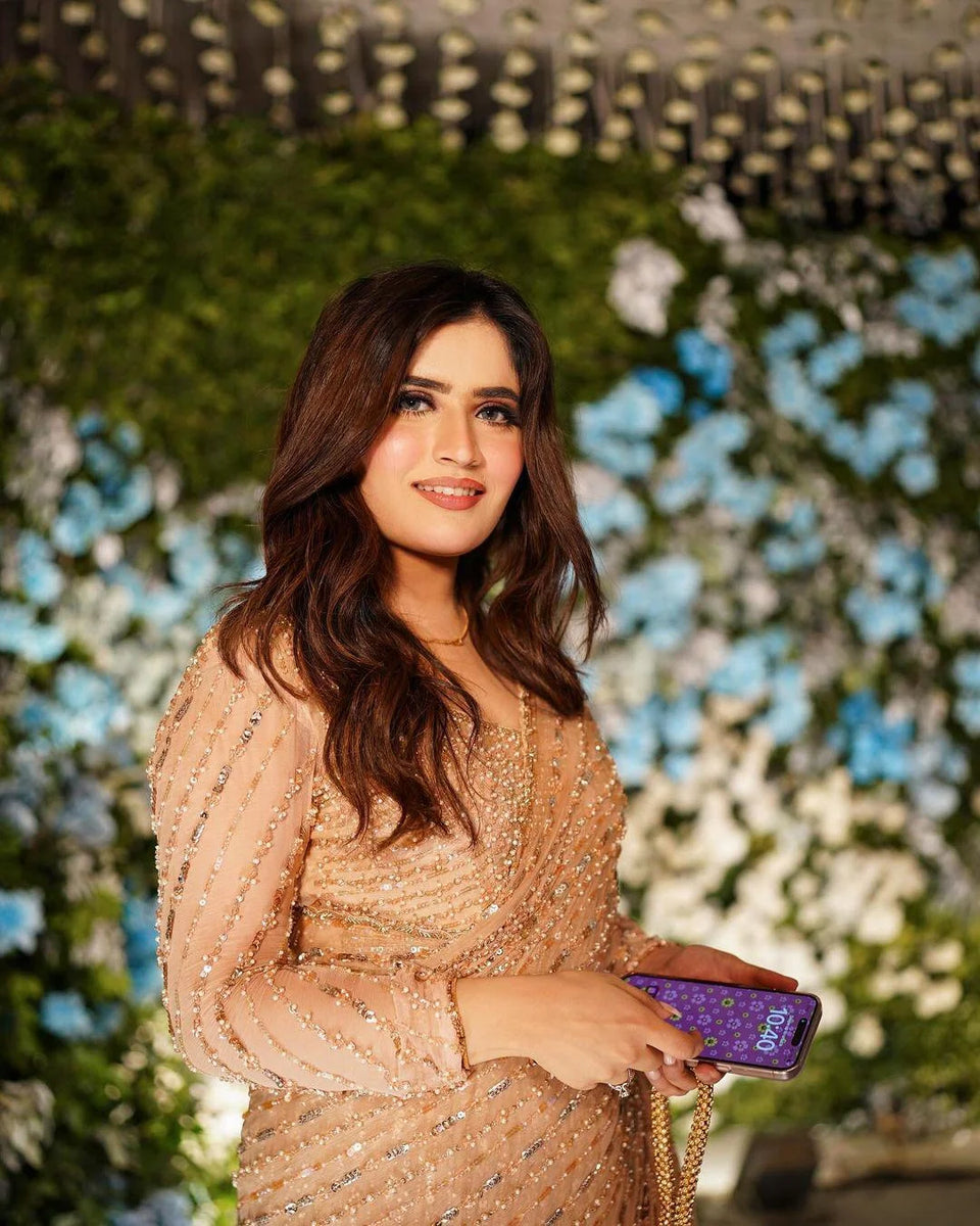 Aroob Jatoi Chiffon Hand Embellished Saree - 20835 – Fashion Flare